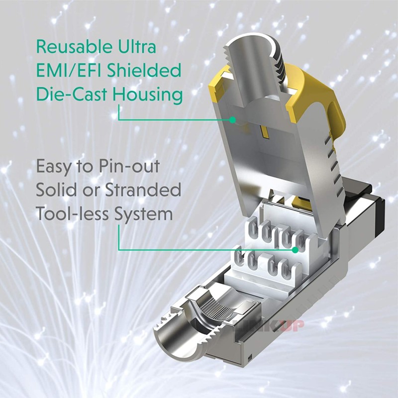 Conector Rj45 Blindado Cat 6A 10Gb Tooolfree, Armable, awg 22. Shielded ...