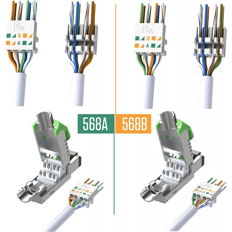 Conector Rj45 Blindado Cat 6A 10Gb Tooolfree, Armable, awg 22. Shielded ...
