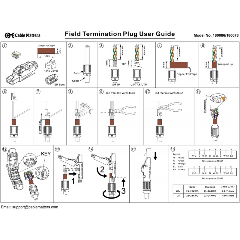 Conector Rj45 Blindado Cat 6A 10Gb Amarillo, Tooolfree, Armable, awg 22 ...