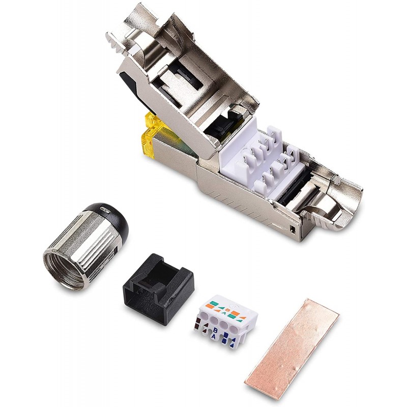 Conector Rj45 Blindado Cat 6A 10Gb Amarillo, Tooolfree, Armable, awg 22 ...